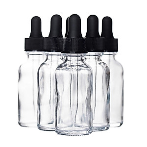 Auropack 30ml (1oz) Clear Boston Round Bottle with Glass Eye Dropper, Pack of 6