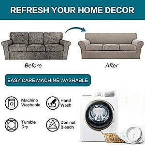 4 Piece Sofa Covers For 3 Cushion Couch Sofa Slipcover Soft Couch Cover For Dogs-Washable Sofa Furniture Covers With 3 Individual Cushion Covers, Feature Thick Jacquard Fabric (3 Cushion Sofa, Taupe)