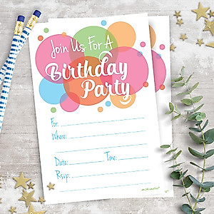 Happy Dot Birthday Party Invitations - Fill In Style (20 Count) With Envelopes