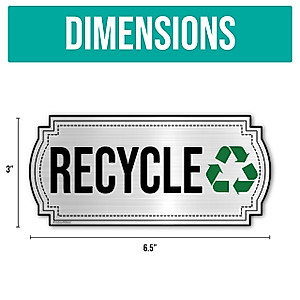 Recycle and Trash Stickers for Kitchen Trash Cans and Recycling Bins, Indoor Trash and Recycle Sticker Combo for Garbage Can Logo Symbol, 2 Silver Decals, 6.5" x 3" Elegant Style with Split-back