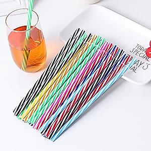 Cabilock 25PCS Reusable Straws Colored Threaded Straws with Cleaning Brush for Party Supplies, Birthday, Wedding