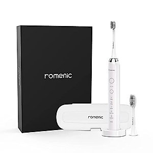ROMENIC Electric Toothbrush, Sonic Toothbrush for Adults, 5 Modes and High-speed 48,000 VPM Motor, One Charge for 60 Days, Recommended Travel Toothbrush Set with Replacement Brushheads and Travel Case