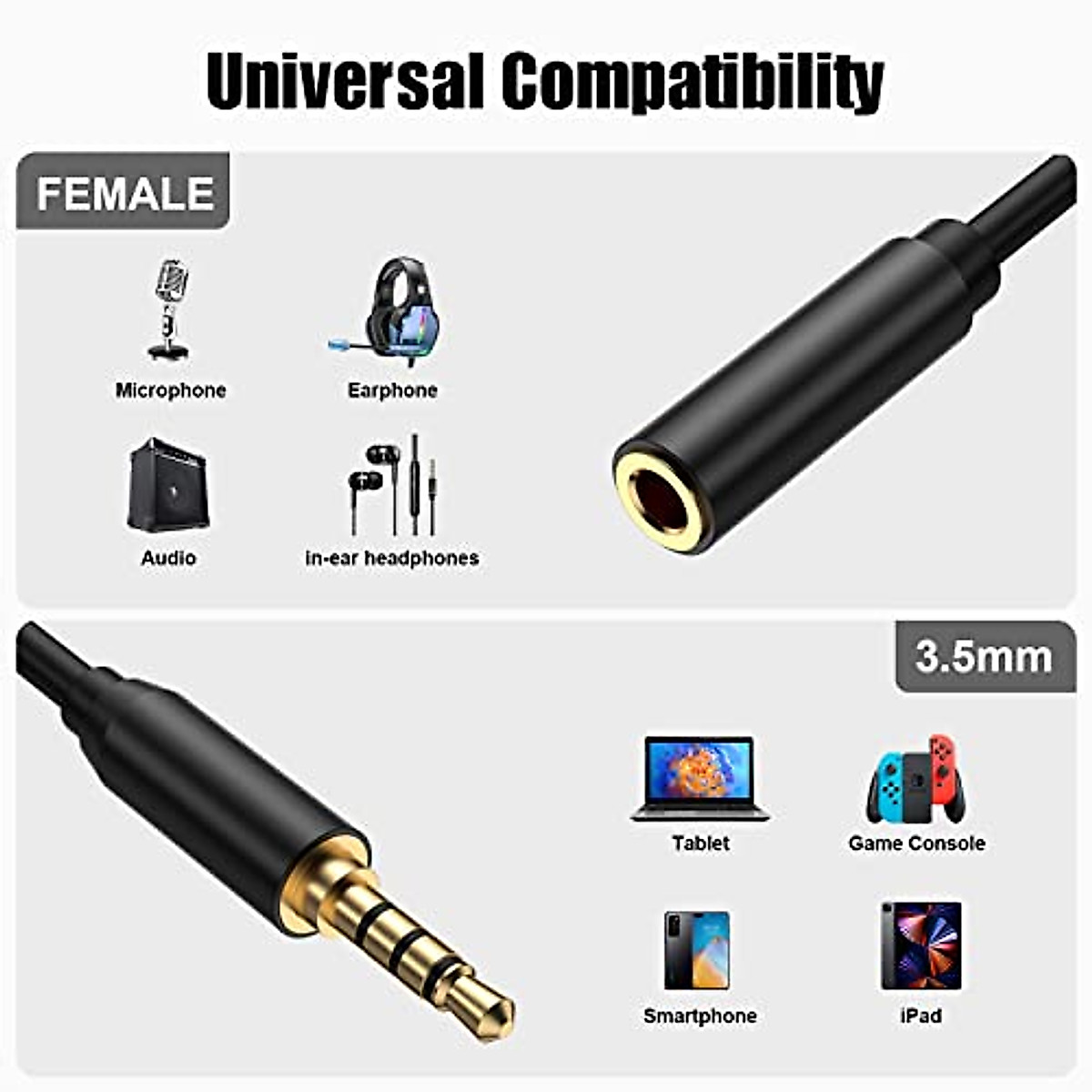 KOOPAO (1 Pack 3.5mm Audio Converter,3.5mm Male to Female Auxiliary Stereo Audio Headphone Jack AUX Adapter [4-Conductor TRRS] for iPhone, Smartphones, Tablets, Speakers, Microphone & Card Readers