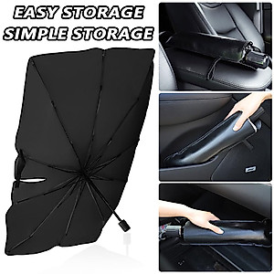 IHOTDER Cool Windshield Sun Shade Umbrella - New Titanium Silver Reflector Blocks 99% of UV Through Automotive Glass - Summer Car Essential Windshield Cover with Opening Design, 55.12*30.7*0.3inch