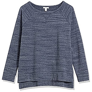 Daily Ritual Women's Oversized Terry Cotton and Modal High-Low Sweatshirt, Navy, Space Dye, Medium