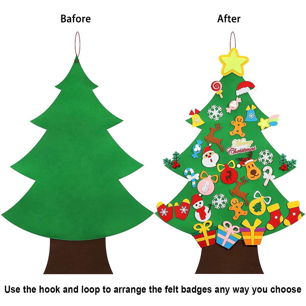 TOBEHIGHER DIY Felt Christmas Tree - 3.6 FT Felt Christmas Tree for Kids with 41 Pieces of Ornament Decor, DIY Xmas Gifts for Kids, Wall Hanging Christmas Tree Decorations