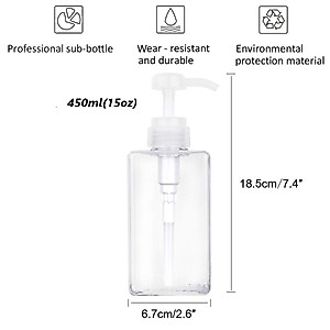 Pump Bottle, 15oz/450ml Refillable Plastic Empty Lotion Soap Dispenser Liquid Container for Shampoo or Body Wash, 2 Pack Clear