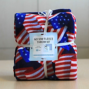 Patriotic American Flags Anti-Pill Premium No-Sew Throw Fleece Fabric Kit (50x60)