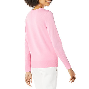 Amazon Essentials Women's Lightweight Crewneck Cardigan Sweater (Available in Plus Size), Pink, Medium