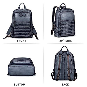 IVTG Genuine Leather Large Backpack for Men Vintage Laptop Knapsack Purse Rucksack Daypack High Capacity for Travel Bag (Gray)