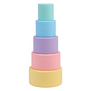 BLUE GINKGO Silicone Stacking Cups – Nesting & Sensory Stacking Toy for Toddlers | Open-Ended Montessori Toy with 5 Cups (Pastel Colors)