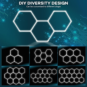 CDKMAX LED Hexagon Garage Light 3.0 Hex Grid Honeycomb LED Shop Light 135W 21400LM 6500K Hexagon Lighting System Car Detailing Shop LED Ceiling Lights for Home Gym Garage Workshop Basement Warehouse