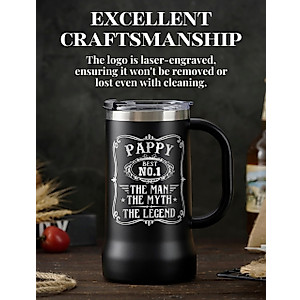 Onebttl Pappy Gifts Stainless Steel Beer Stein Tumbler, 24oz Beer Mug with Lid for Father's Day, Christmas - Man Myth Legend