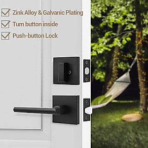 Exterior Door Lock Set, Ohuhu Heavy Duty Deadbolt Lock- Entry Door Locksets with Deadbolt Matte Black Front Door Handle Modern Contemporary Square Sleek Design Zinc Alloy