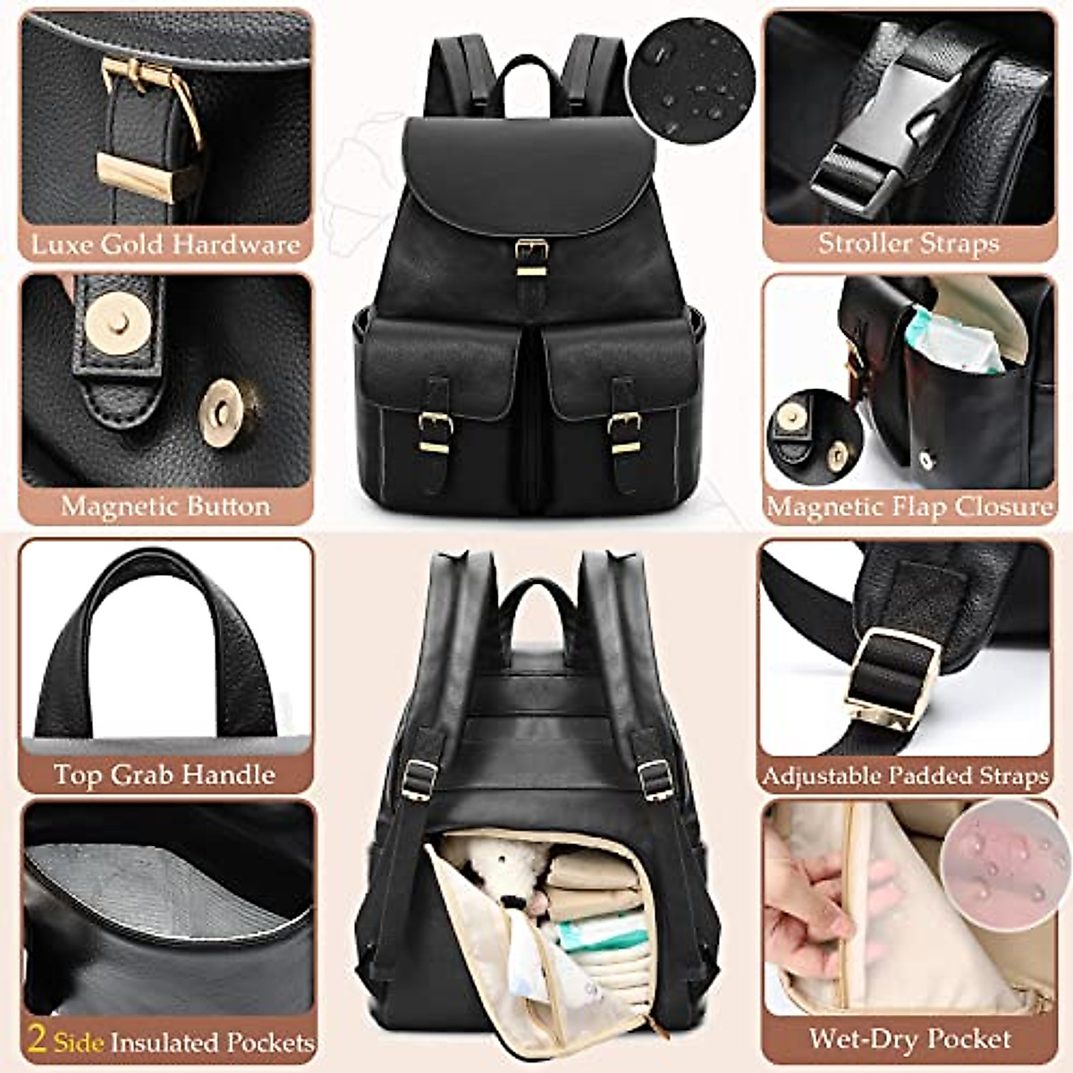 Omanmoli Diaper Bag Backpack Leather Diaper Bag Backpack Baby Bag Diaper Bag Organizer