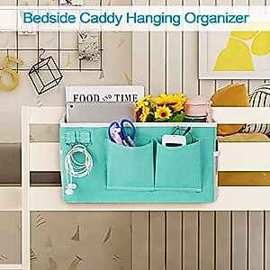 Loghot Bedside Caddy/Bedside Storage Bag Hanging Organizer for Bunk and Hospital Beds,Dorm Rooms Bed Rails,Can be Placed Glasses,Books,Mobile Phones,Keys (Green)