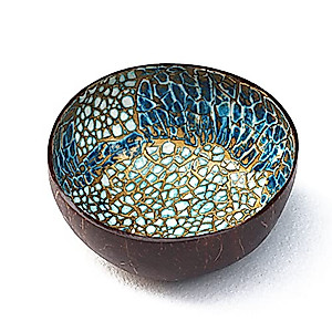 ChezMax Natural Coconut Bowl Mother of Pearl Inlaid Shell Bowls Key Bowl for Entryway Table Candy Container Nuts Holder Fruits & Dry Snack Storage Bowl Round Handcrafted Bowl for Decoration(Blue-Gold)