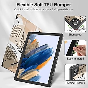 Mektron Samsung Galaxy Tab A8 Case 10.5'' 2022 Release Model (SM-X200/X205/X207),Multi-Angle Viewing Soft TPU Back Cover with Auto Wake/Sleep for Galaxy Tab A8 10.5 inch Tablet,Abstract Leave
