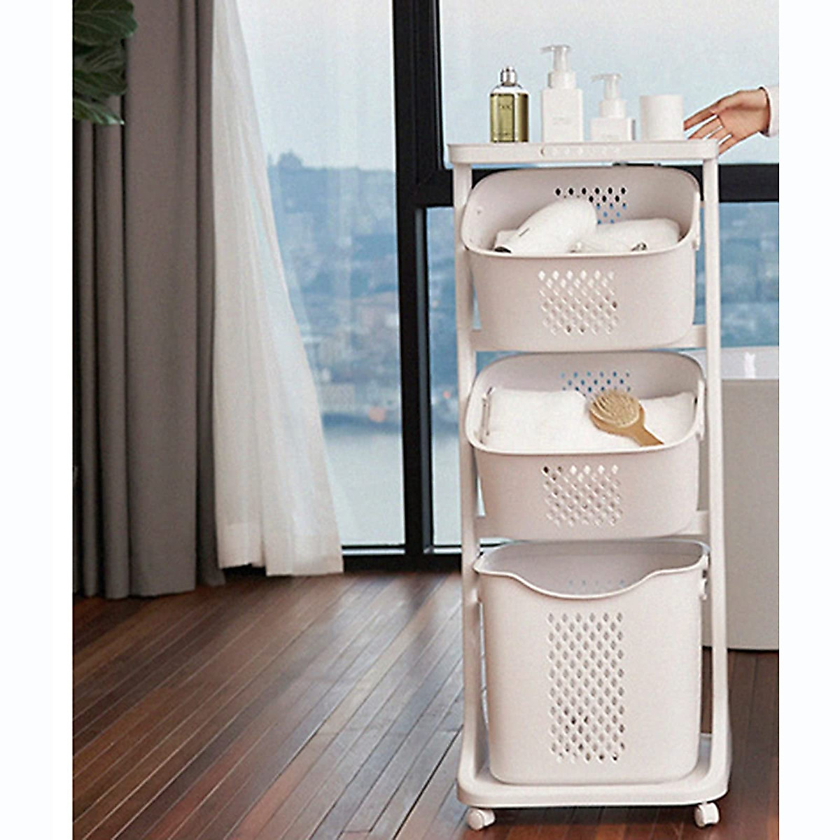 3 Tier Rolling Laundry Basket Cart with Wheels,Multipurpose Bathroom Laundry Rolling Laundry Sorter Hamper Storage Shelf Bin Removable Storage Basket with Handle for Bathroom Kitchen Laundry Room