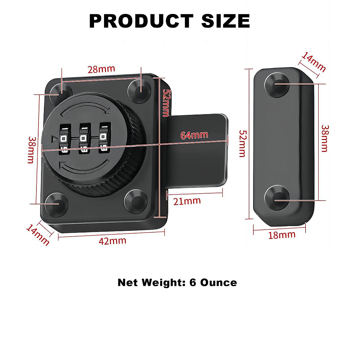 Cabinet Locks with Combination, Tcyoatoa Cabinet Latch, Metal Closet Locks, Exposed Installation for Small One-Way Door or Drawer with Matching Screws, Wide Use for Kiechen, Closet, Shed, Office