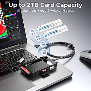 SD Card Reader 7 in 1, WARRKY [Dual Connector USB3.0/USB-C, 2.5FT Nylon Cable] Card Adapter Hub for microSD, SDXC, SDHC, CF, MS, MMC, UHS-I, More, Compatible with Mac, iPad, Phones, Tablet, etc