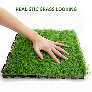 Artificial Grass Turf Tile, Interlocking Grass Rug, 1*1FT, 1.5 Inches Grass Turf Tiles for Outdoor Balcony,Patio,Garden Potty-Pads ,and Indoor Flooring Decor etc （8 Pack）