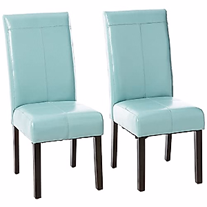 Christopher Knight Home Pertica T-Stitch Leather Dining Chairs, 2-Pcs Set, Teal Blue