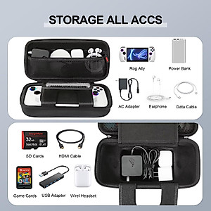 Gepicest Rog Ally Case Compatible with ASUS Rog Ally Handheld Console Gaming Accessories Carrying Bag Fit Original Charger Dock w/ Hard EVA Game Console Stand 2023 Traveling Storage Case-Flat Black