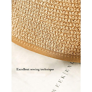 F FADVES French Straw Bonnet Cap for Women Victorian Sun Hat Chin Strap Foldable Light Khaki