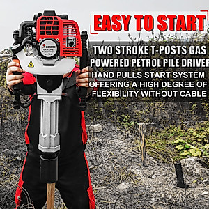 JACKCHEN 52CC Gas Powered T Post Driver with carry bag, Air Cooling Single Cylinder 2 Stroke Gasoline Petrol Garden Fencing Tool Machine with 2 Post Driving Head