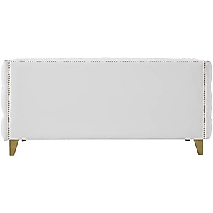 Meridian Furniture 651White-L Michelle Collection Modern | Contemporary Loveseat with Deep Button Tufting, Nailhead Trim and Sturdy Gold Iron Legs, 66" W x 34" D x 30" H, White