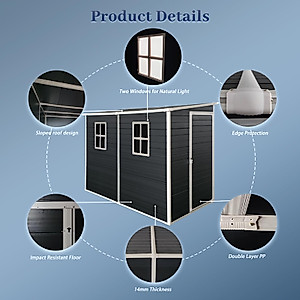 Jaxenor 4x8 FT Lean to Shed, Resin Storage Sheds Outdoor with Floor Included, Plastic Sheds & Outdoor Storage Clearance with 2 Windows and Lockable Door, Backyard Storage Sheds for Garden Tools, Bike