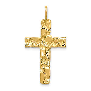 Diamond2Deal 14k Yellow Gold Nugget Cross Pendant Fine Jewelry for Women (L- 32 mm W- 18 mm)
