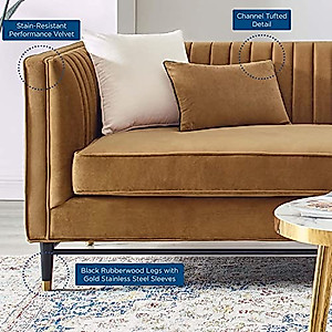 Modway Devote Channel Tufted Performance Velvet, Sofa, Cognac