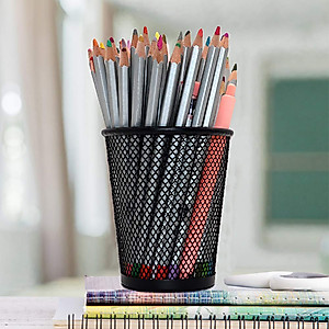 4 Pack Pen Holder Metal Mesh Pencil Holders Round Shaped Pen Holders for Desk Office Wire Mesh Container Pen Organizer,Black