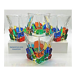 "CAPRI" WHISKEY - OLD FASHIONED GLASSES - SET OF FOUR - HAND PAINTED VENETIAN GLASS