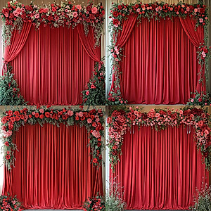 10 ft x 20 ft Wrinkle Free Red Backdrop Curtain for Parties, Polyester Photography Backdrop Drapes for Birthday Party Baby Shower, Thick Background Curtain for Backdrop Stand, 4 Panels 5 ft x 10 ft