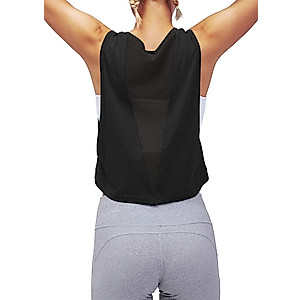 Mippo Cropped Workout Tops for Women Crop Top Workout Shirts Muscle Shirts Mesh Tank Athletic Clothes Active Wear Black M