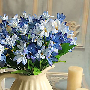 BaoST 1Pc 24 Flower Heads Lovely Artificial Lily Flower Real Touch Fake Flowers Bouquet for Wedding Party Banquet Home Hotel Office Garden Craft Art Decor Blue