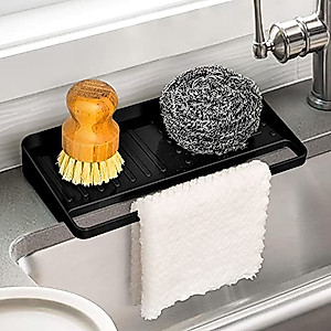 JOMOLA Sponge Holder for Kitchen Sink Sponge Tray 2-in-1 Plastic Scrubber Holder with Suction Cup for Kitchen Bathroom Laundry Black