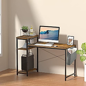 YILQQPER Computer Desk 51 x 22 inches Large Office Desk, Gaming Desk, Writing Desk for Home Office Workstation, Modern Simple Style Wooden Table with Open Shelves and Storage Bag (Rustic Brown)