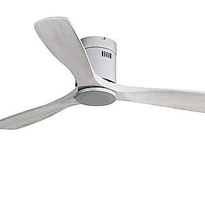 CACI Mall 52 Inch Low Profile Ceiling Fan No light DC 3 Carved Wood Fan Blade Flush Mount Ceiling Fan Without Light, Noiseless Reversible Motor Remote Control Silver