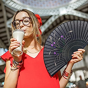 Black Hand Fan Metable Silk Fabric Orchid Pattern Bamboo Handheld Folding Fan Chinese Oriental Style Handmade For DIY Wall Decoration Wedding Party Dancing Show Props Gift Boxed