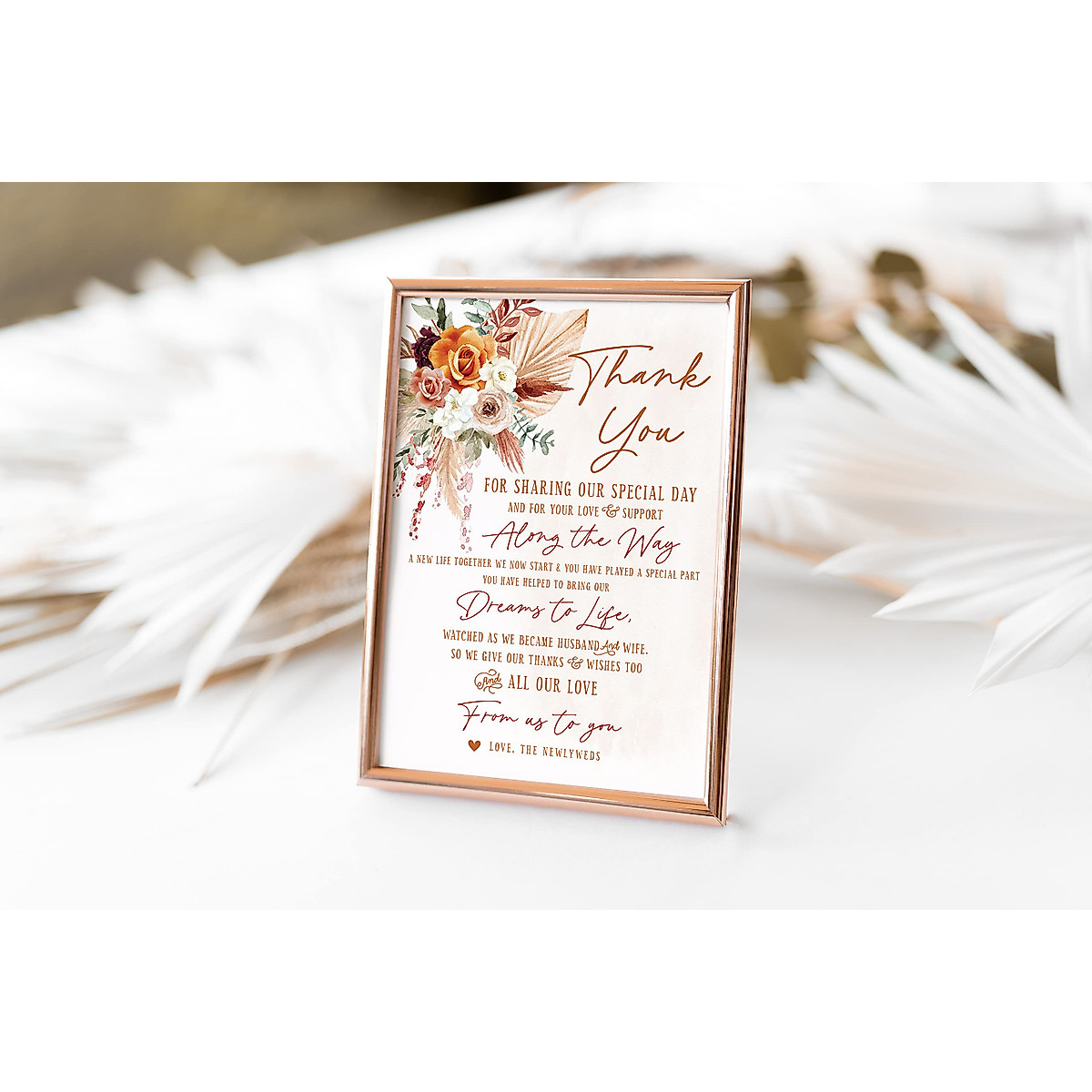 Your Main Event Prints 50 Boho Orange and Terracotta Floral Wedding Thank You Place Setting Cards, Great For Adding to Your Table Centerpieces and Wedding Decorations for Receptions, Pack of 50 Cards