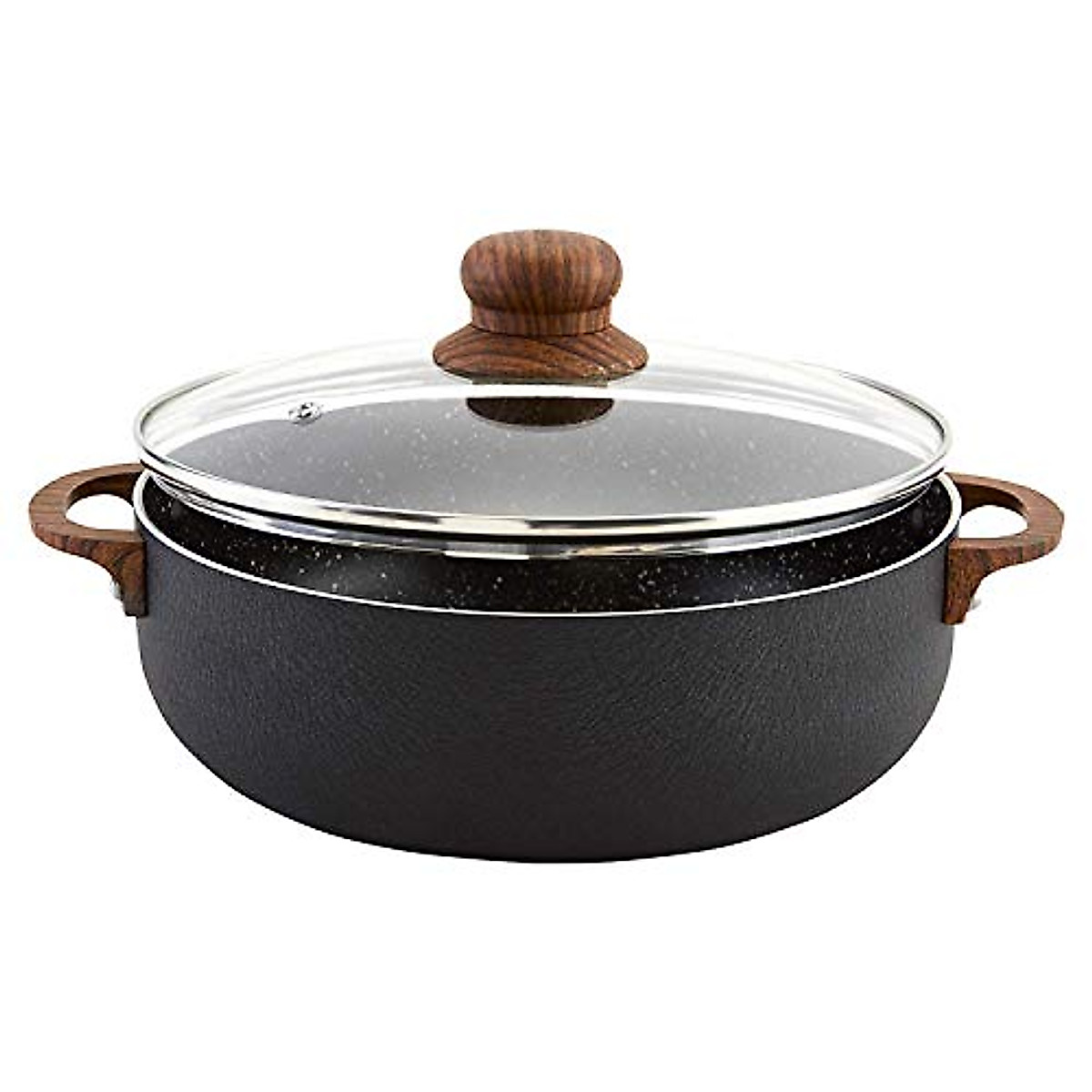 IMUSA USA Black 4.4Qt Stone Caldero with Woodlook Handles and Knob, 4.4 Quart