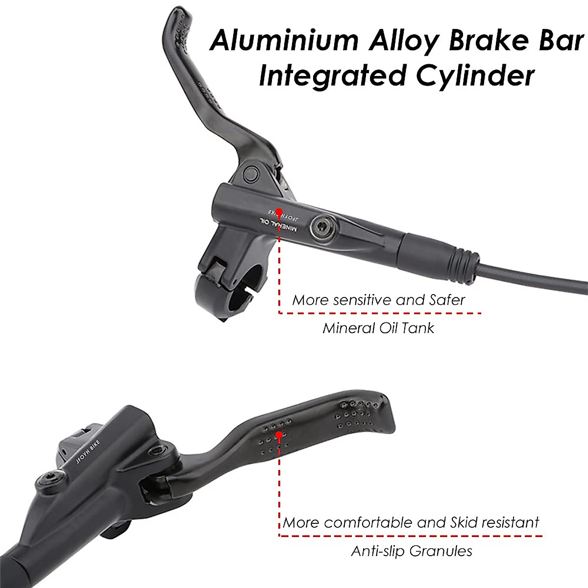 JFOYH 4-Piston MTB Hydraulic Brake Set with 160mm Floating Disc Rotors, Front and Rear Hydraulic Disc Brake Kit For MTB(Pre-bled, Left-Front/Right-Rear)