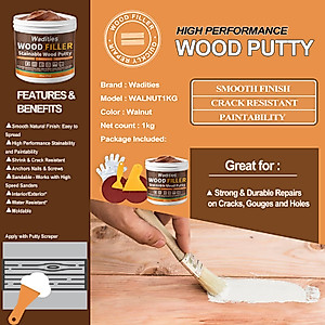 35oz Wood Filler, Walnut Wood Putty, Wadities Paintable Stainable Wood Repair Putty, Wood Furniture Repair Kit, Quickly Repair Broken and Defective Wooden Furniture (Walnut)
