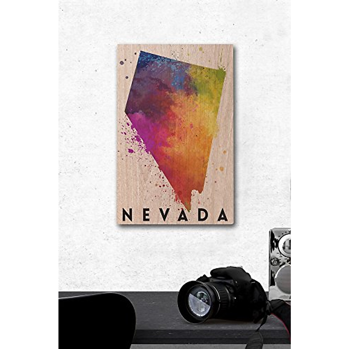 Nevada, State Abstract Watercolor Birch Wood Wall Sign (12x18 Rustic Home Decor, Ready to Hang Art)