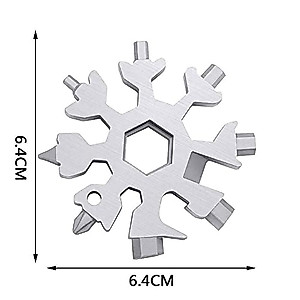 Snowflake Multi Wrench Tool，18-in-1 Keychain Multitool Pocket Tool Is Easy To Carry for Outdoor Camping And Christmas Snowflake (Silver)