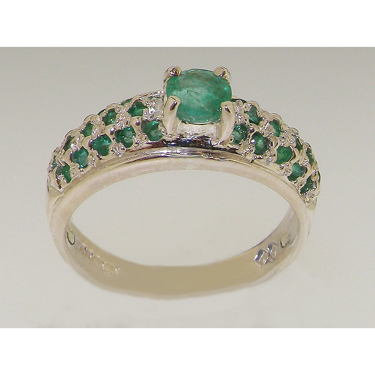 925 Sterling Silver Real Genuine Emerald Womens Wedding Band Ring - Size 4